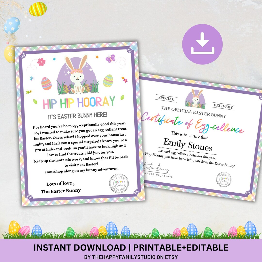 EDITABLE Official Easter Bunny Letter Bundle, Easter Eggcellent Award ...