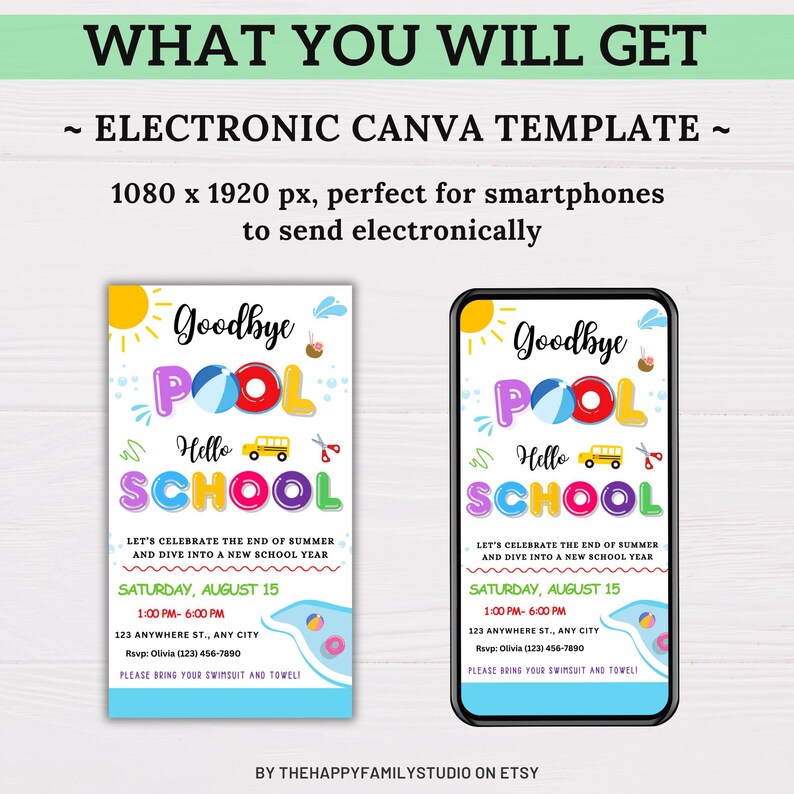 Editable Back to School Pool Party Invitation, Goodbye Pool Hello ...