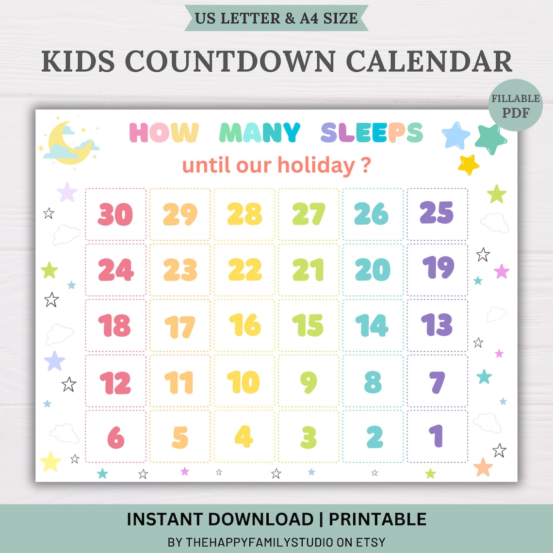 Kids Vacation Countdown, Countdown Calendar for Kids, Kids Countdown ...