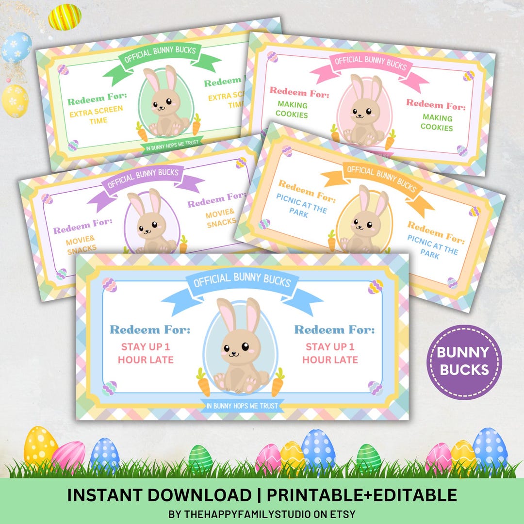 Easter Bunny Bucks Printable, Easter Bunny Money, Easter Coupons for ...