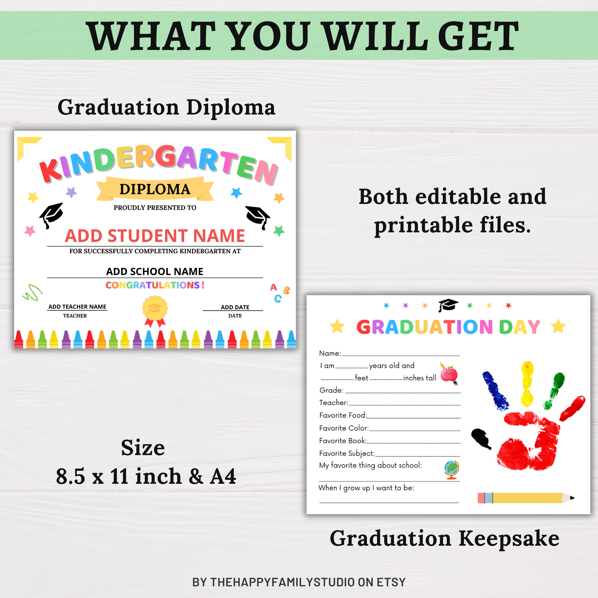 Kindergarten Graduation Certificate, Customizable Kindergarten Diploma ...
