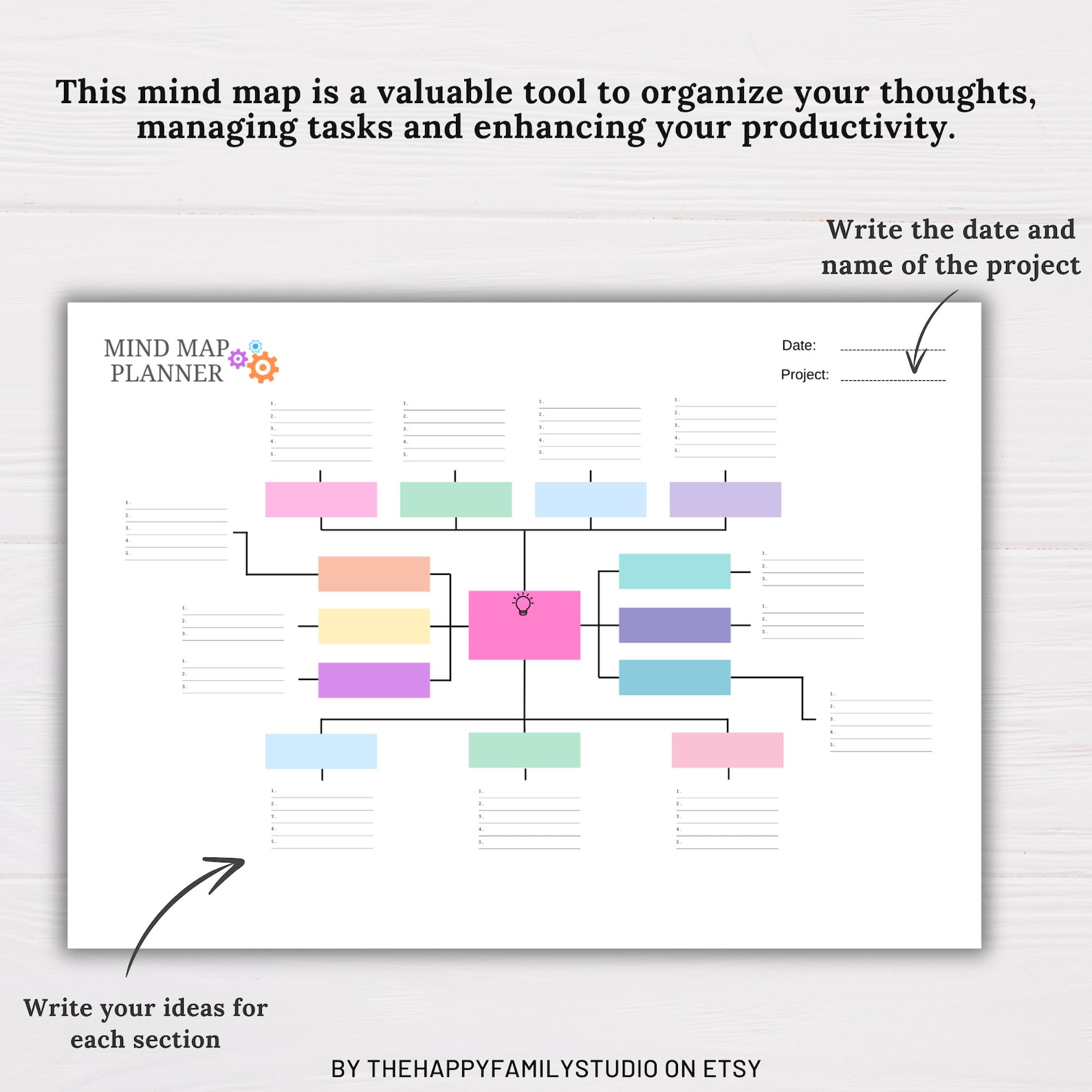 Printable Mind Map Planner, Mind Map Template, Mind Map Diagram, Brain ...