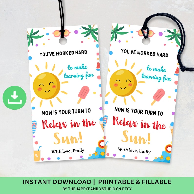 Summer Teacher Appreciation Gift Tag, Your Turn to Relax in the Sun Tag ...