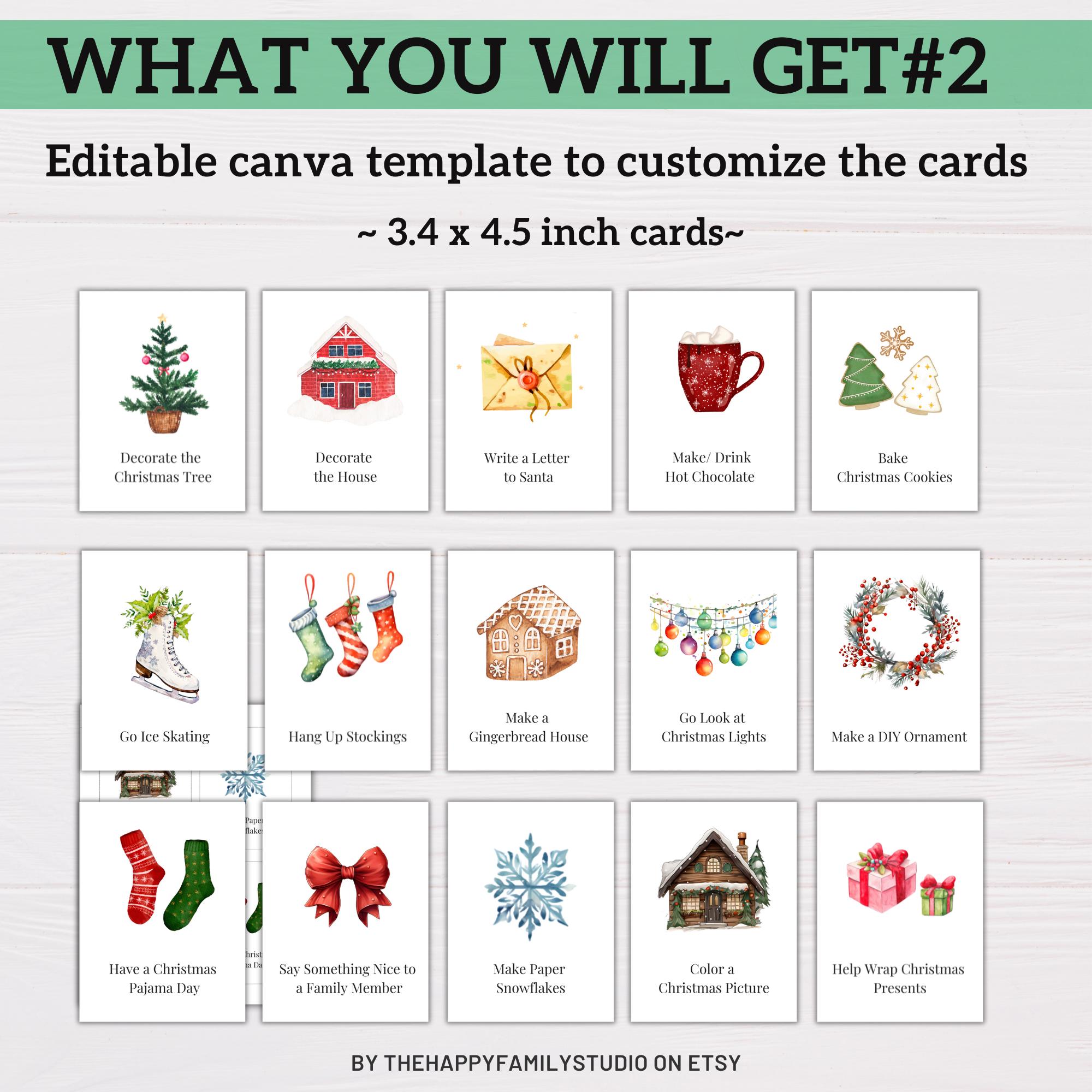 Editable Advent Calendar Activity Cards, Christmas Countdown, Kids ...