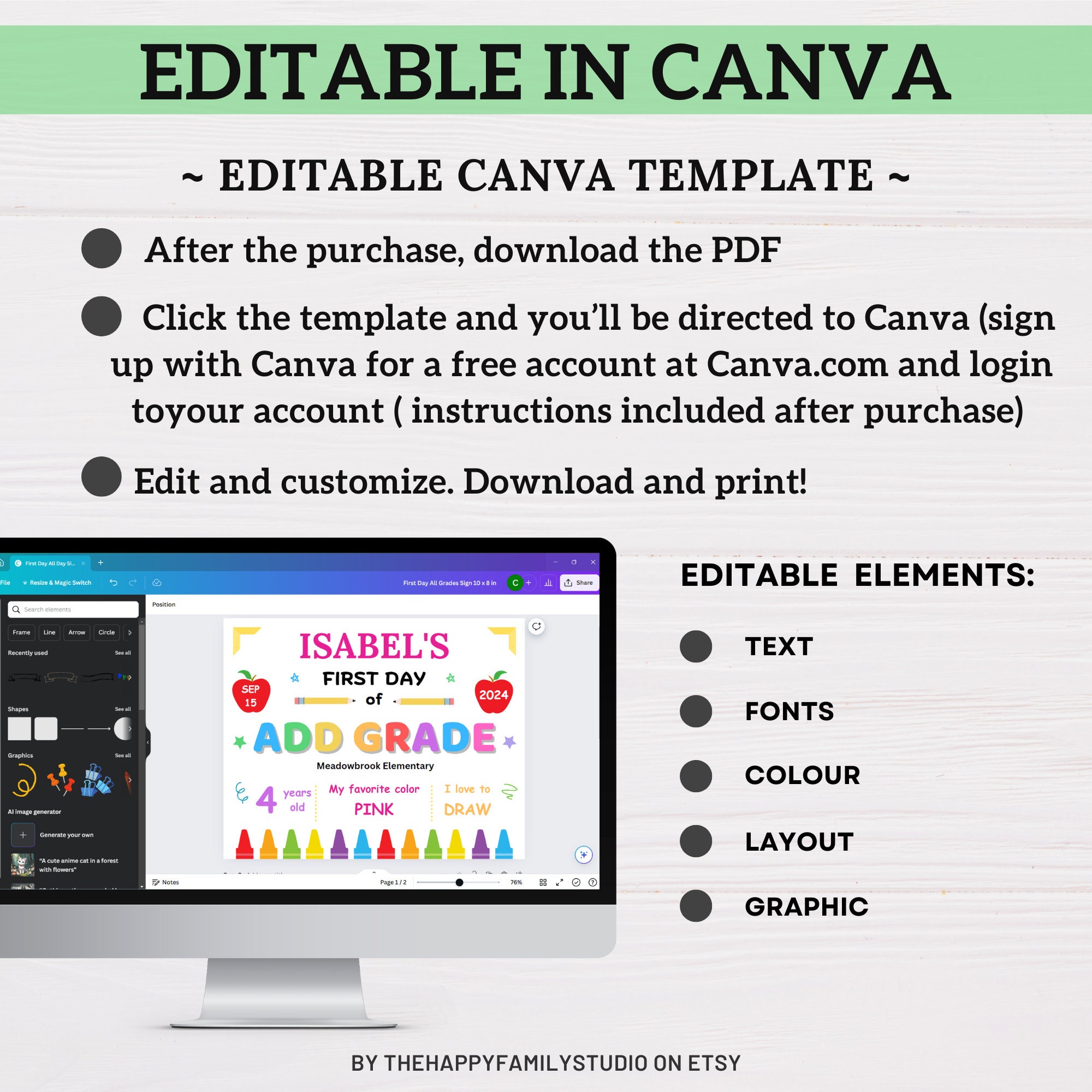 Editable First Day of School Sign, First Day of 1st-5th Grade Sign ...