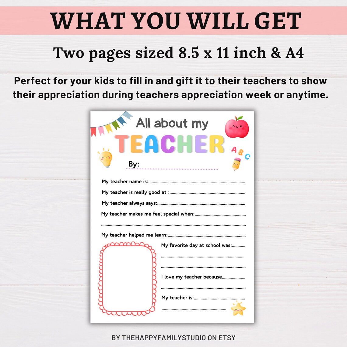 Printable Teacher Appreciation Week, All About My Teacher Letter ...