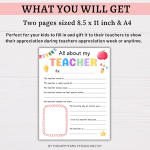 Printable Teacher Appreciation Week, All About My Teacher Letter ...
