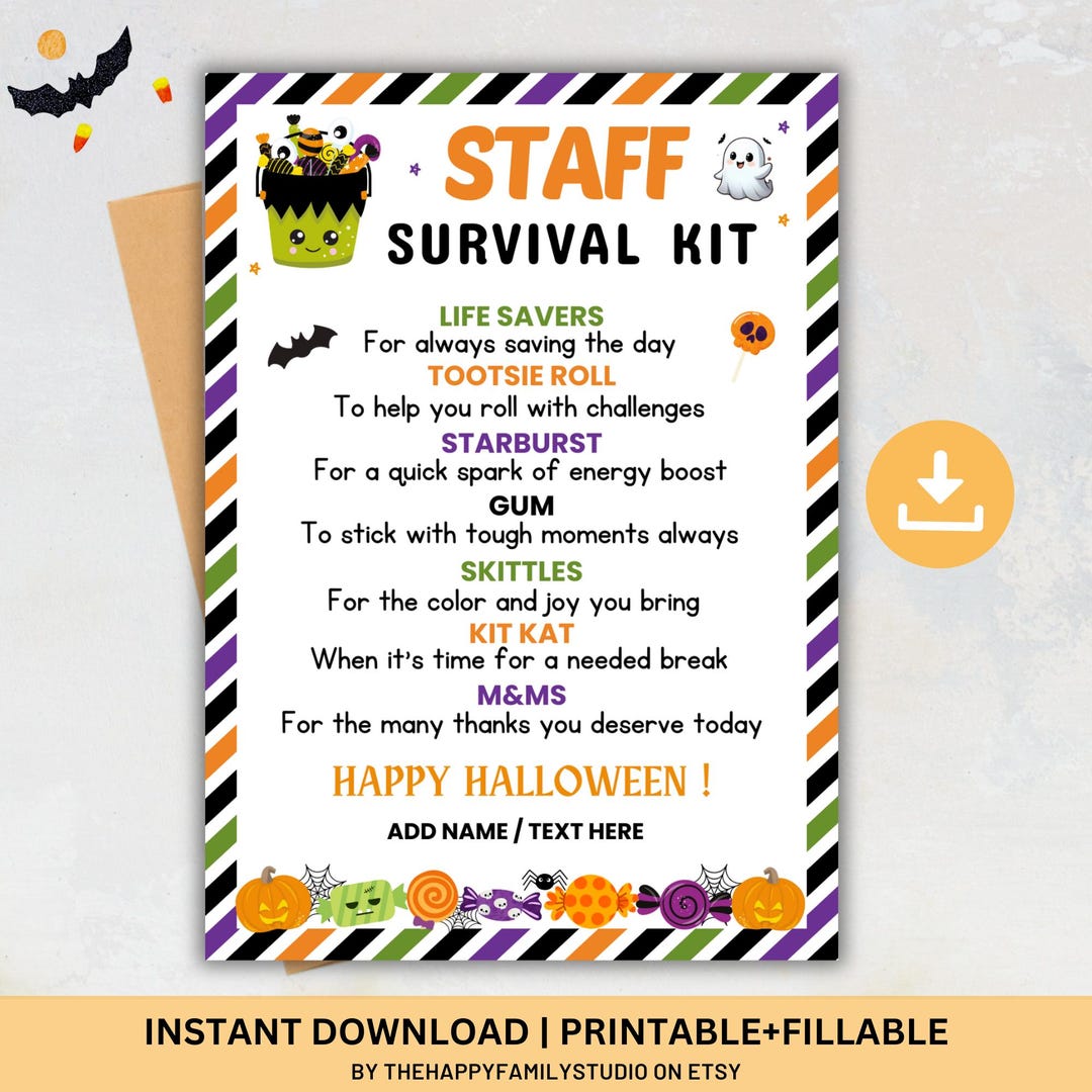 Halloween Staff Survival Kit Tag, Employee Nurse Company Appreciation ...