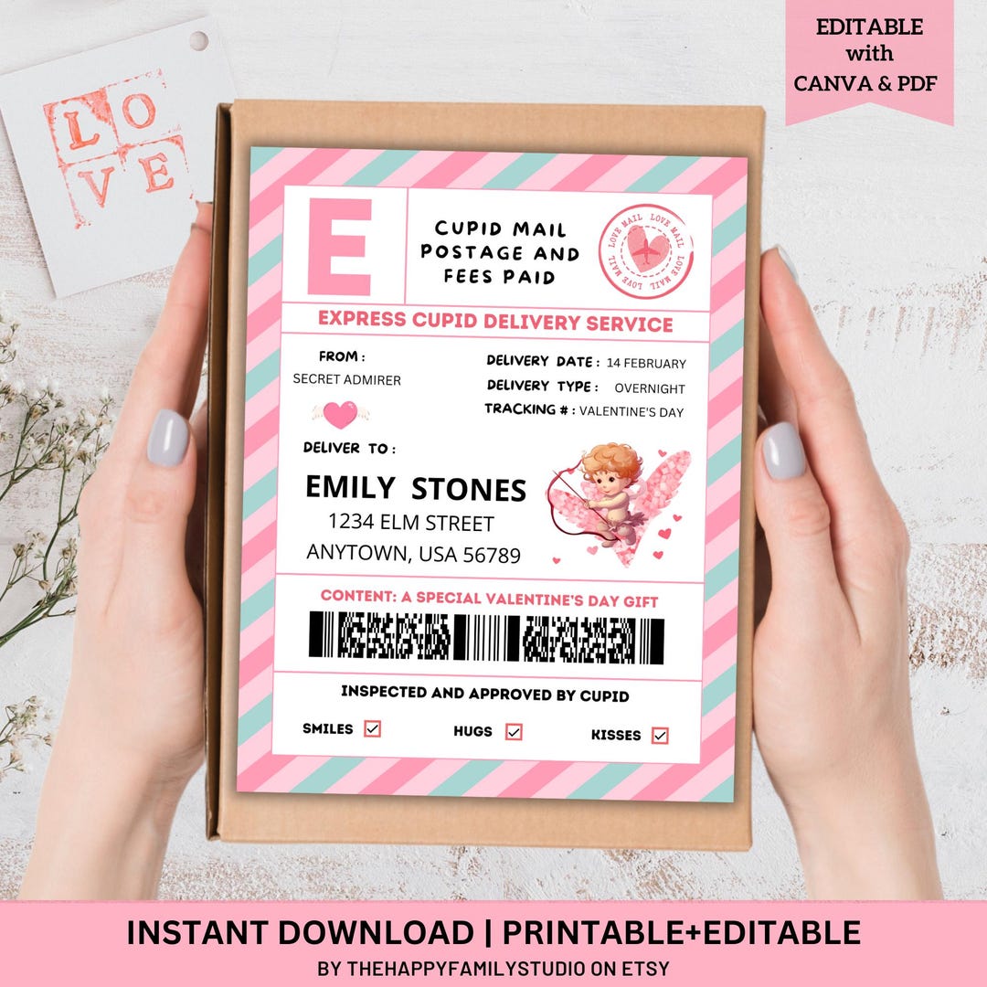 Editable Valentines Day Shipping Label, Valentine Cupid Gift Label ...