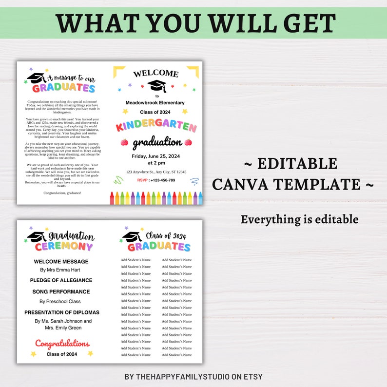 Editable Kindergarten Graduation Program, Graduation Ceremony Template ...