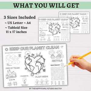 Printable Earth Day Activity Placemat, Happy Earth Day Craft Coloring ...