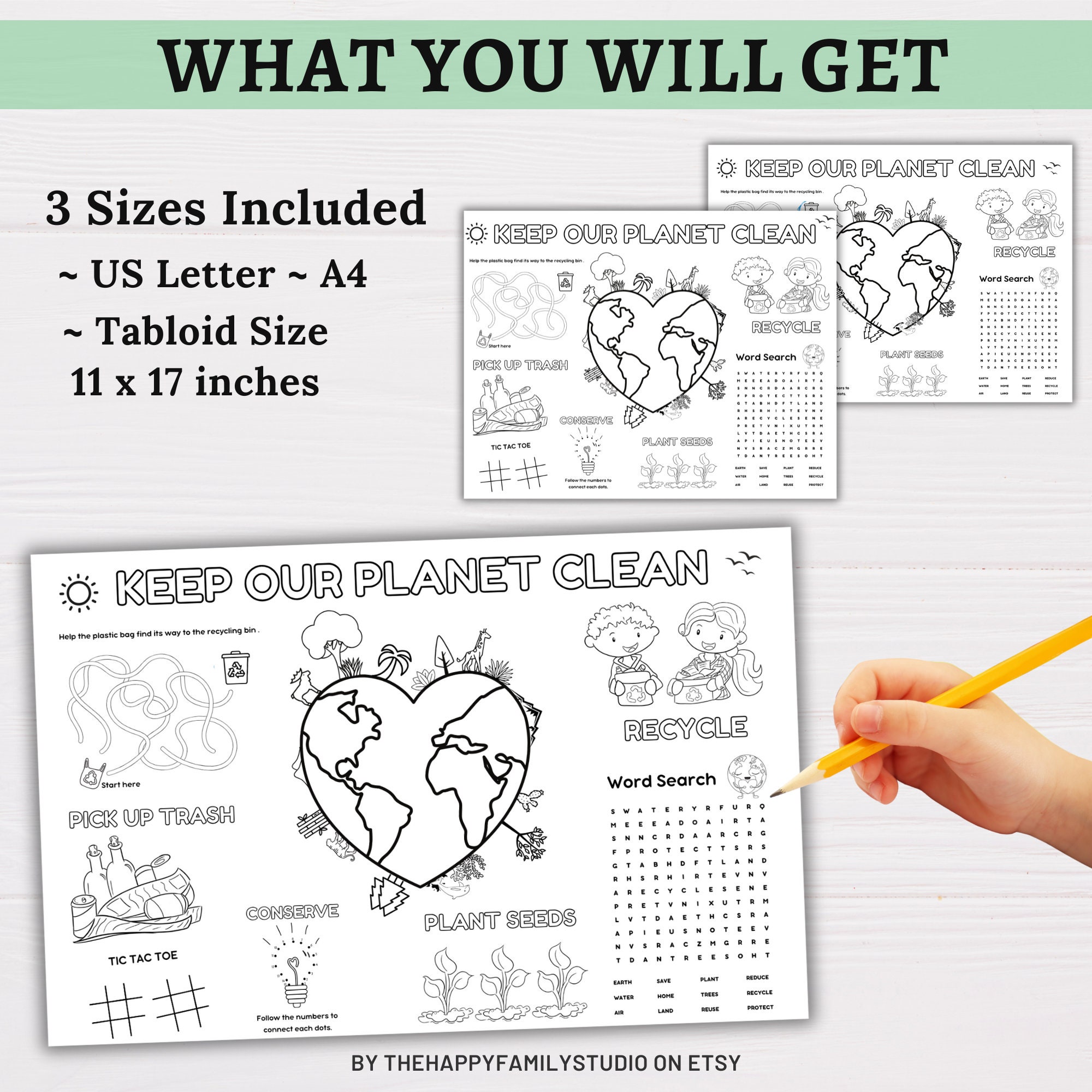 Printable Earth Day Activity Placemat, Happy Earth Day Craft Coloring ...