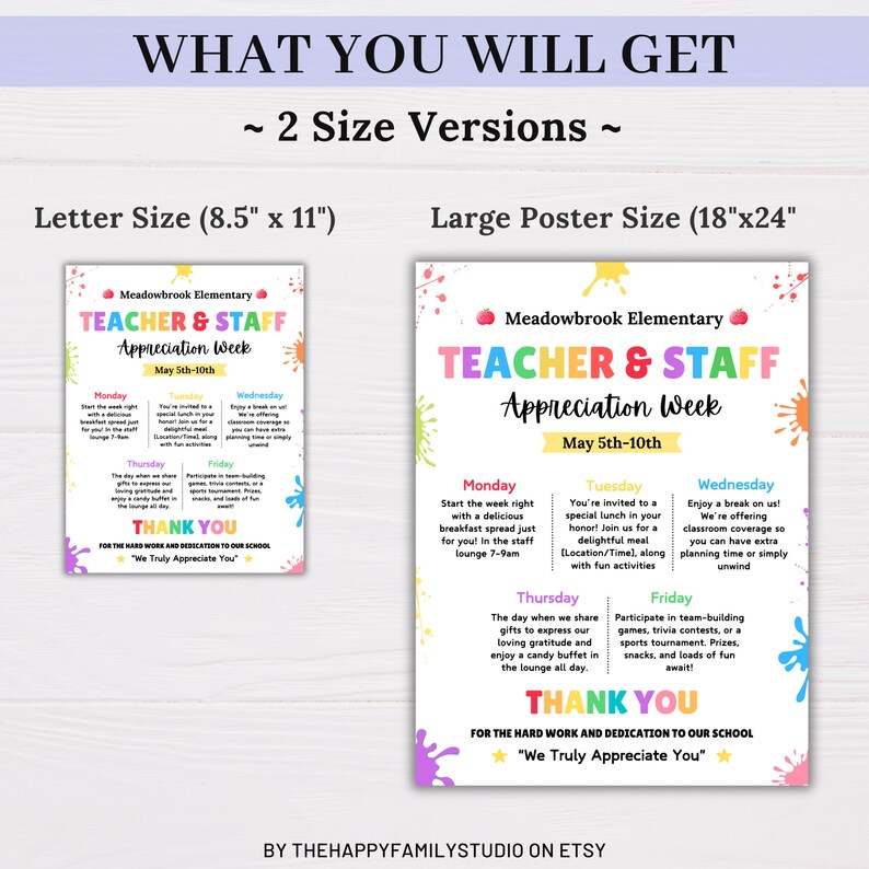 Teacher Appreciation Week Schedule, Editable Teacher Appreciation Flyer ...