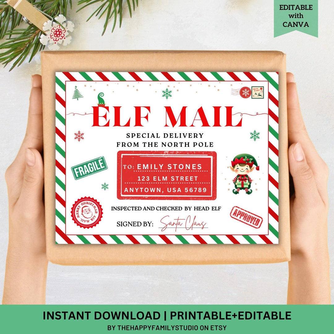 Christmas Elf Mail Box Label Template, North Pole Express Shipping ...