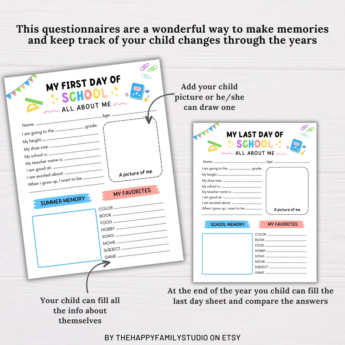 First and Last Day of School Interview, Back to School Questionnaire ...