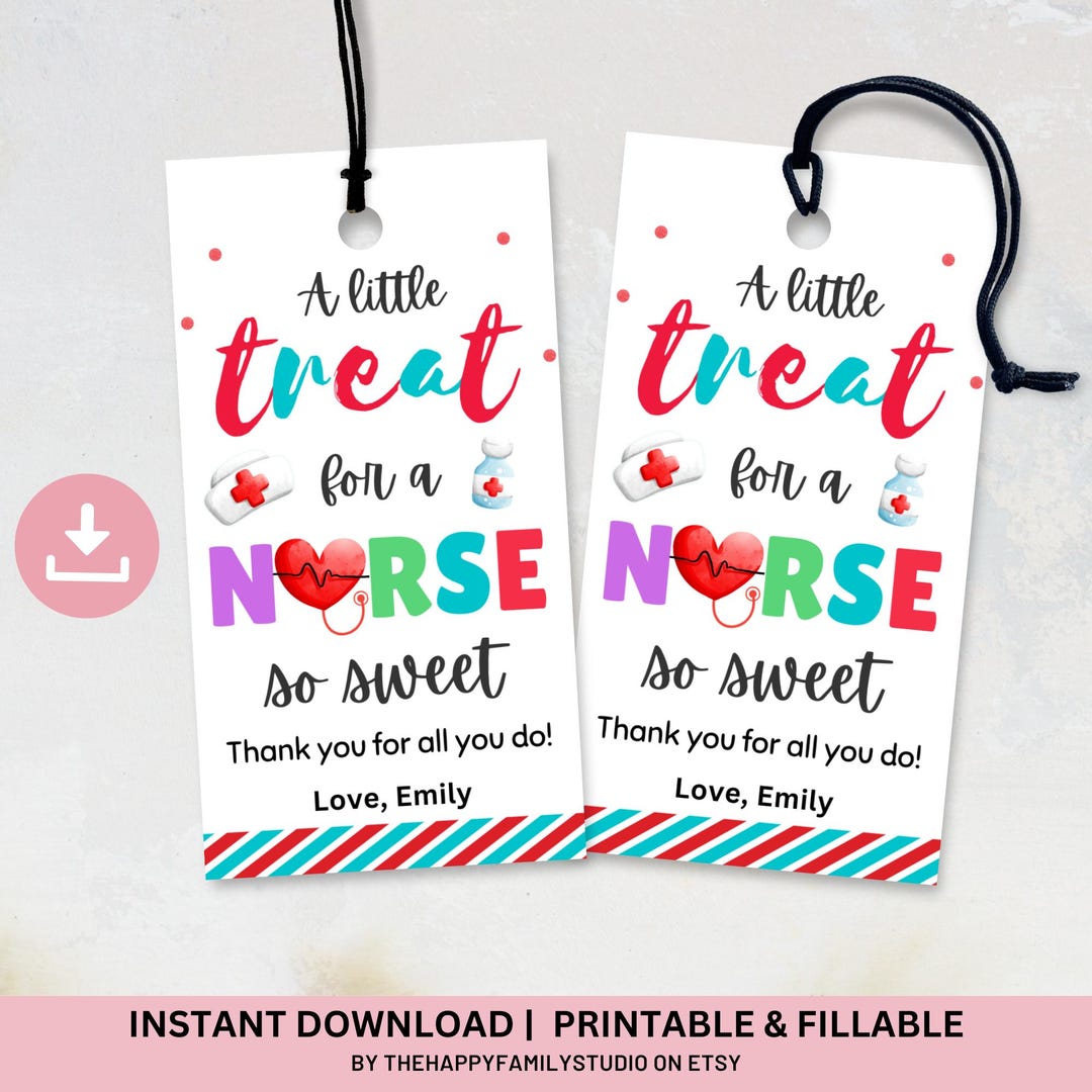 Nurse Appreciation Gift Tags: Printable Thank You Treat (digital ...
