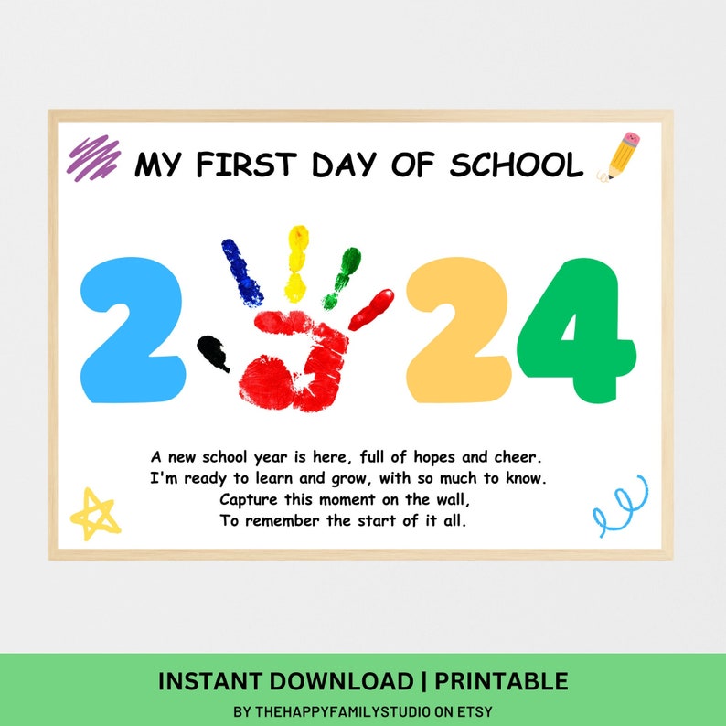 First Day of School Handprint Art, Preschool Prek Daycare Kindergarten ...