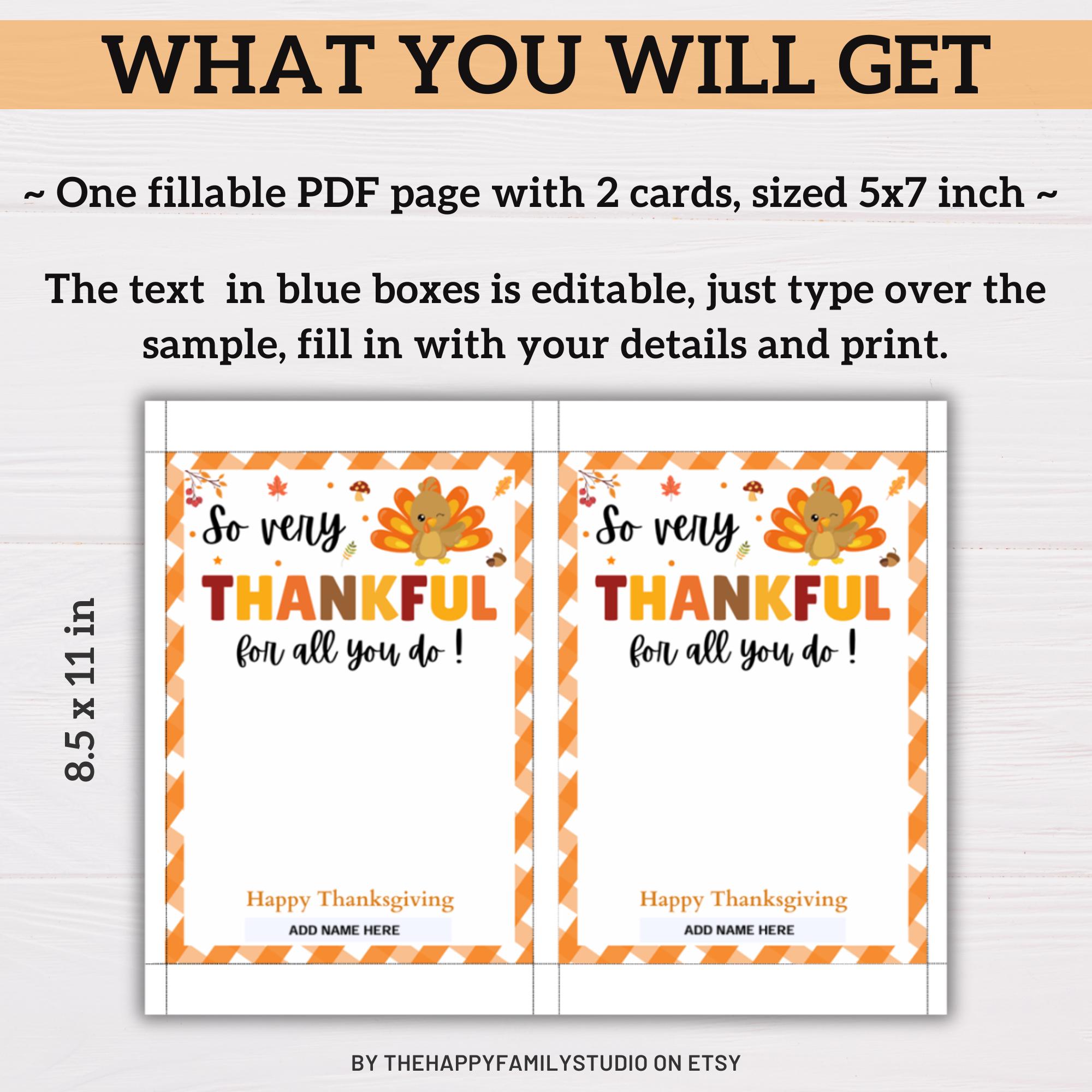 Thanksgiving Gift Card Holder Printable, Grateful for You, Teacher ...