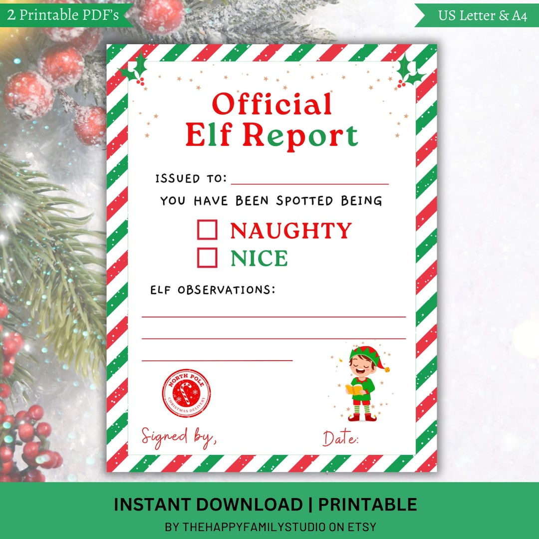 Printable ELF Report Card, North Pole Elf Report Card, Notes From the ...