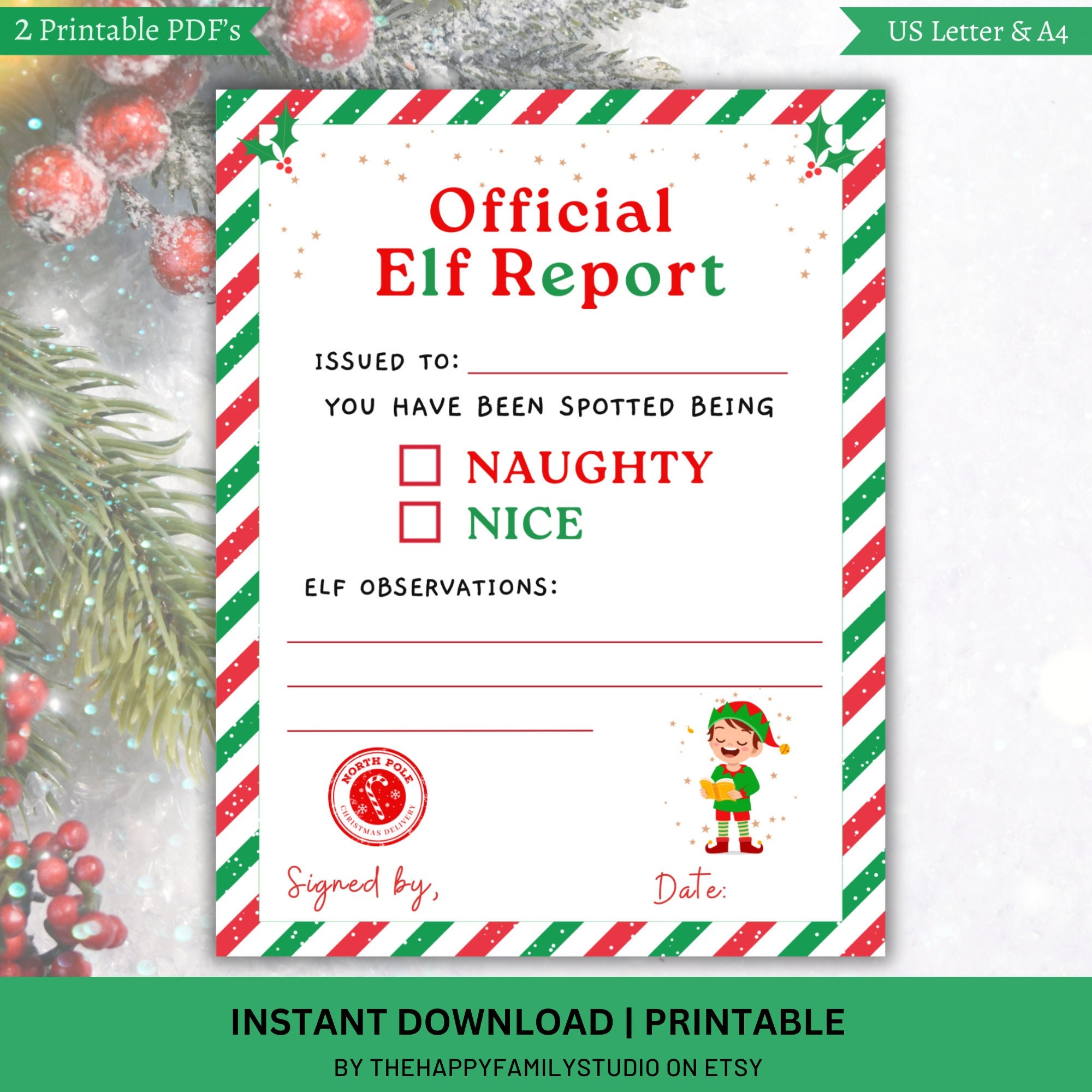 Printable ELF Report Card, North Pole Elf Report Card, Notes From the ...