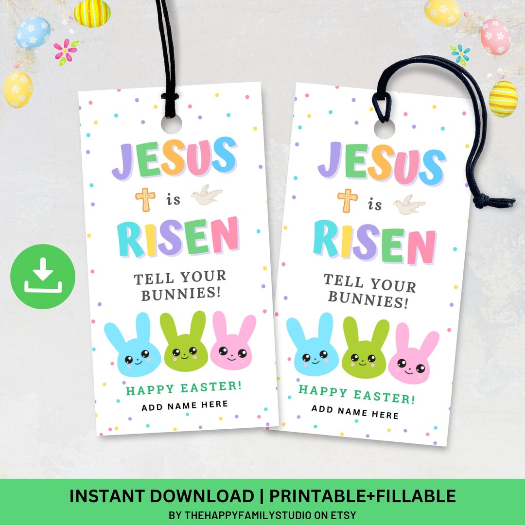 Jesus is Risen Easter Gift Tags, Easter Basket Tag, He is Risen Sunday ...