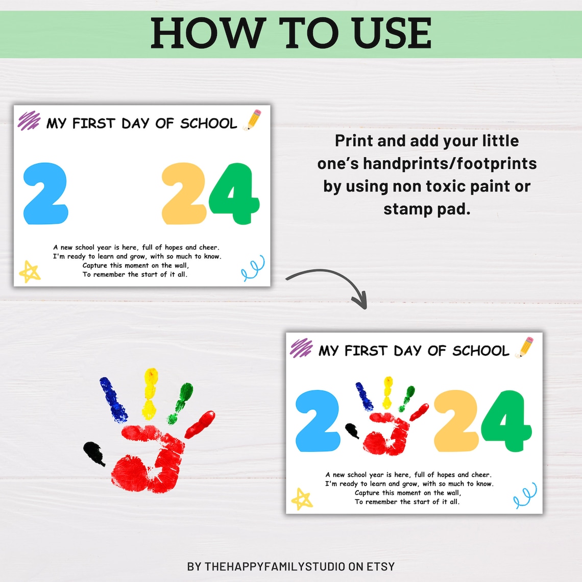 First Day of School Handprint Art, Preschool Prek Daycare Kindergarten ...