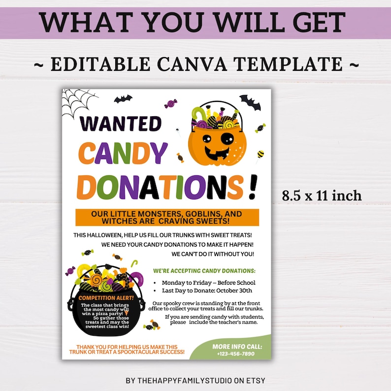 Editable Candy Donation Flyer Template, Trunk or Treat Halloween Event ...