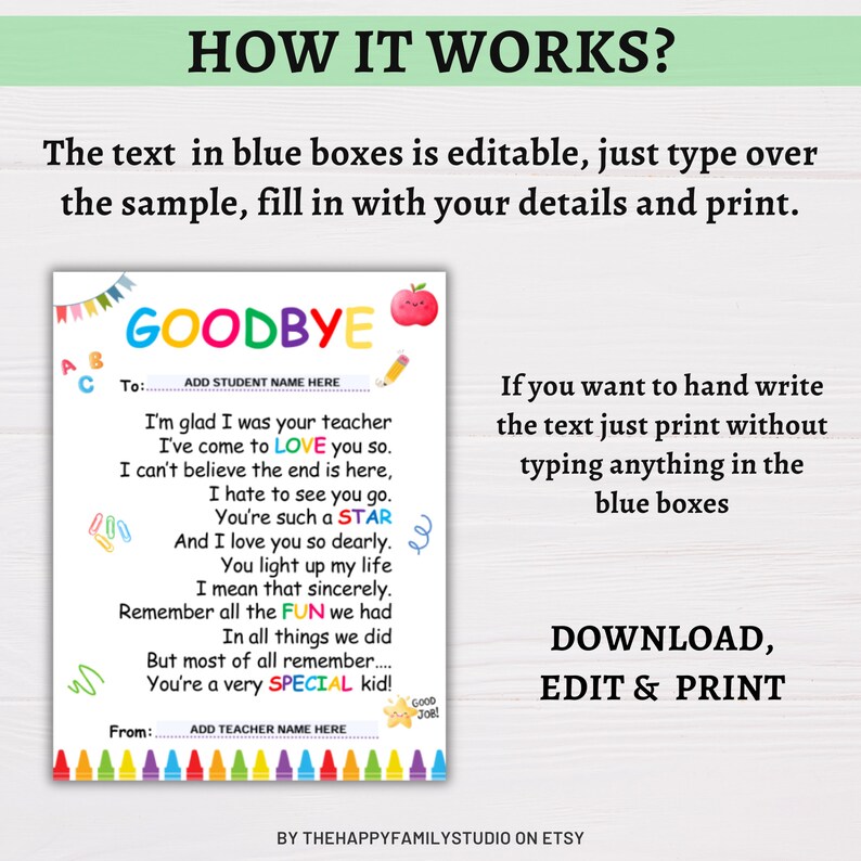 Printable End of School Year Letter for Students, Poem Gift From ...