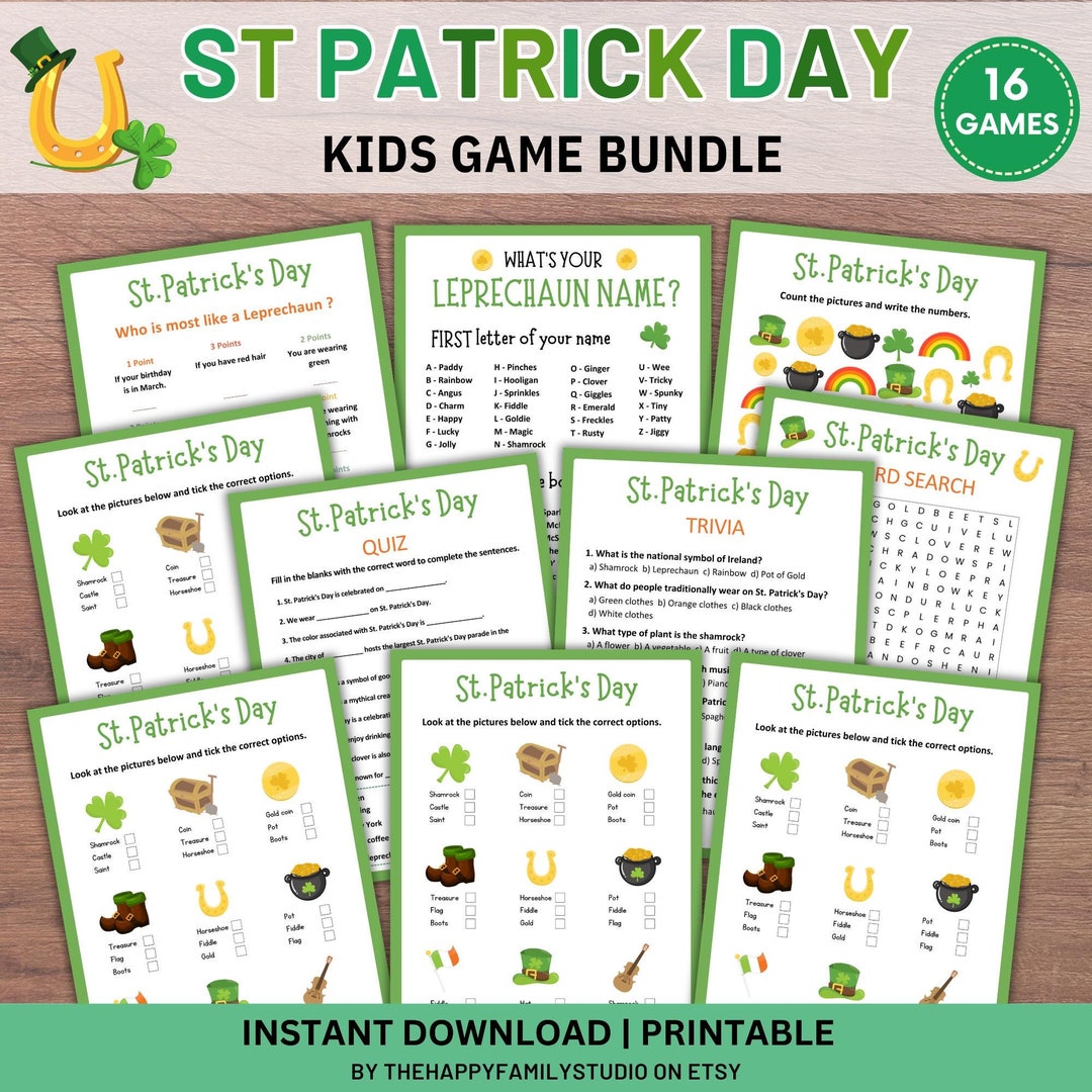 St Patricks Day Printable Games for Kids, St Patrick Games Bundle, St ...