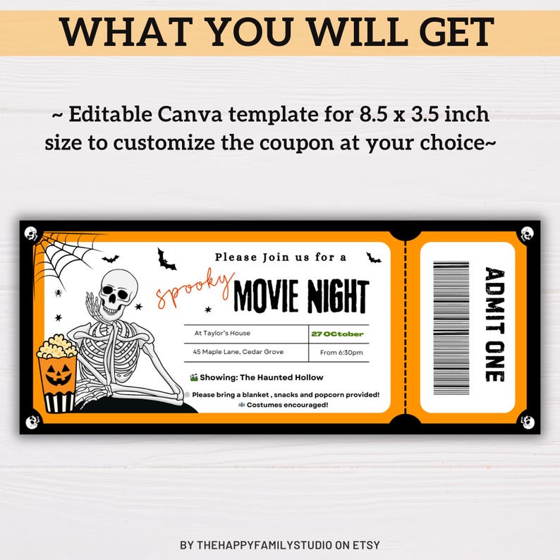 Halloween Spooky Movie Night Ticket Invitation, Family Friendly ...