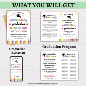 Preschool Graduation Bundle, Graduation Invitation, Graduation Program ...
