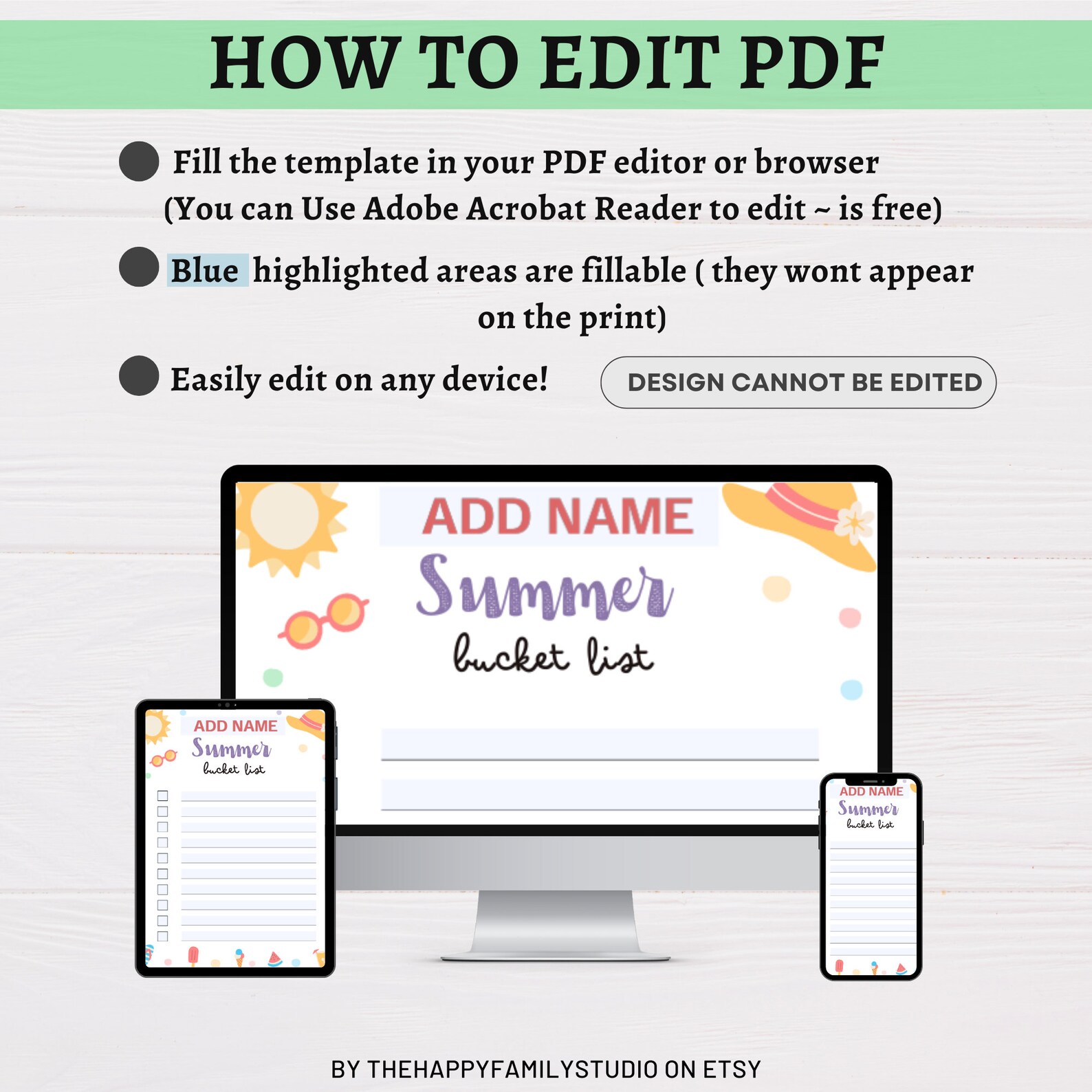 Editable Summer Bucket List, Summer Break Bucket List, Summer ...