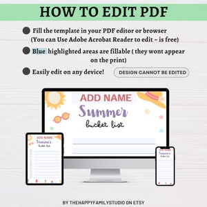 Editable Summer Bucket List, Summer Break Bucket List, Summer ...