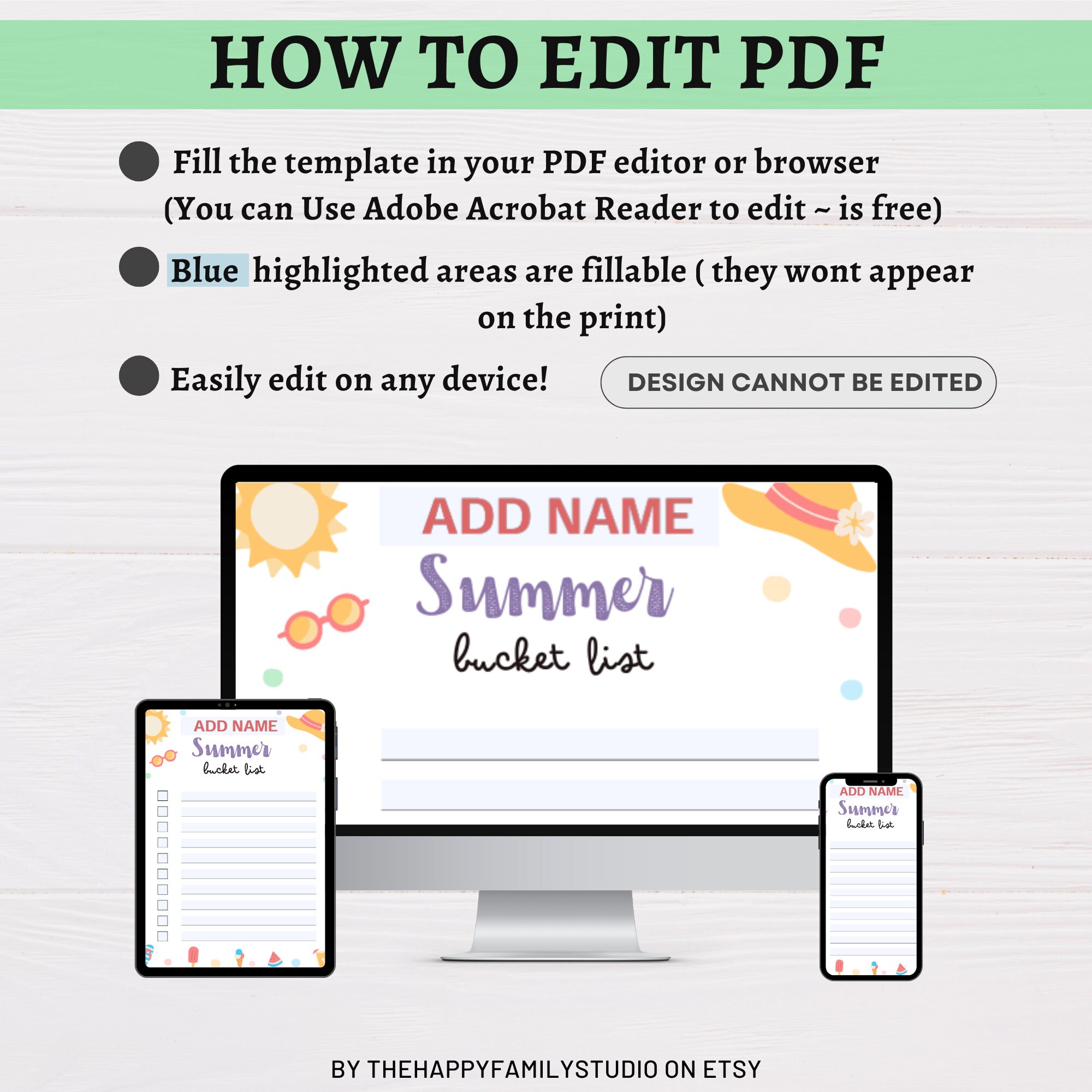 Editable Summer Bucket List, Summer Break Bucket List, Summer ...