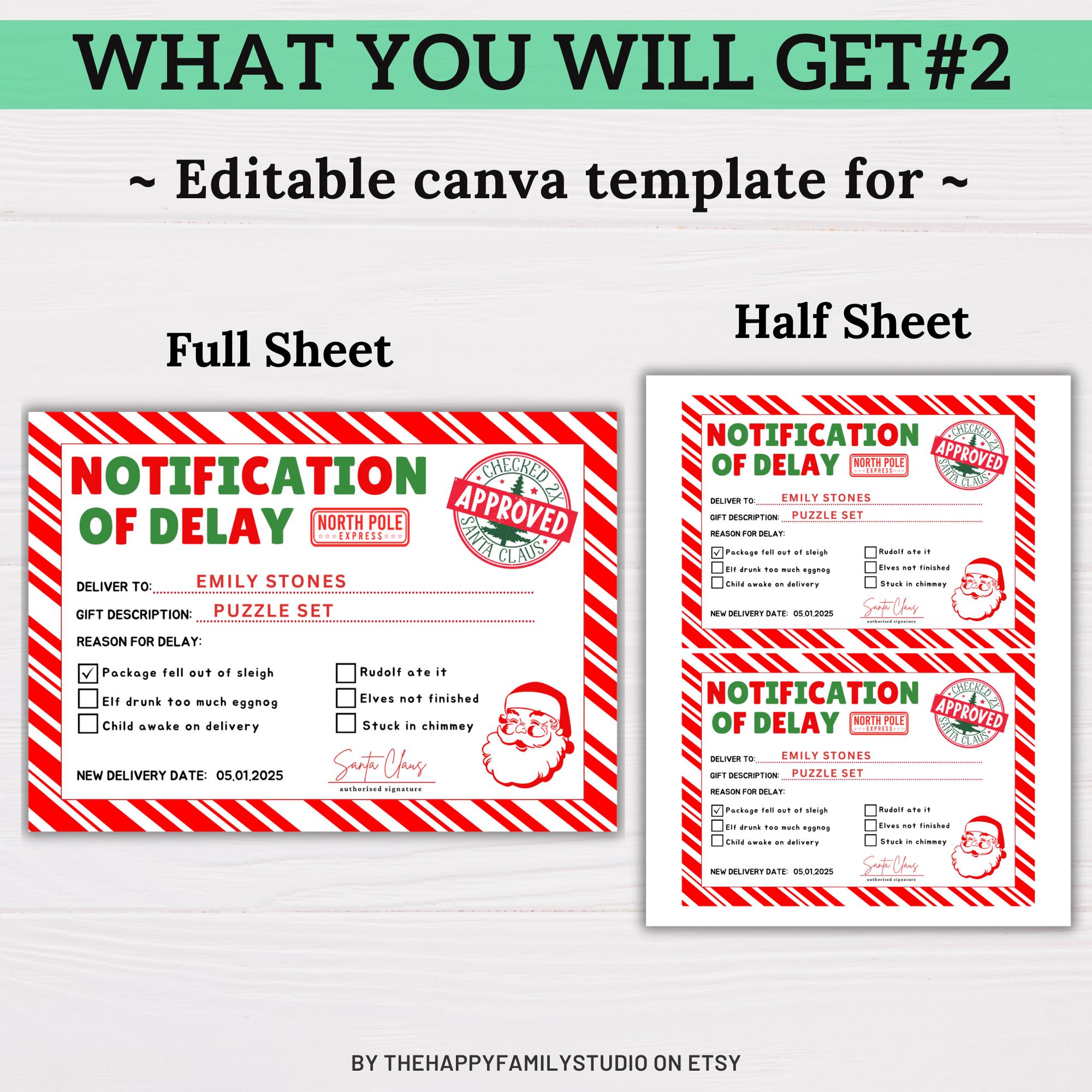 Editable Notification of Delay Christmas Gift, Late Gift Letter From ...