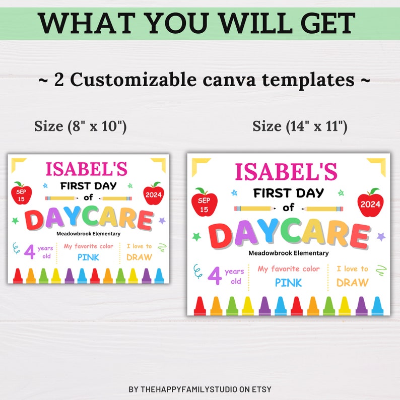 Editable First Day of Daycare Sign, Printable First Day of School ...
