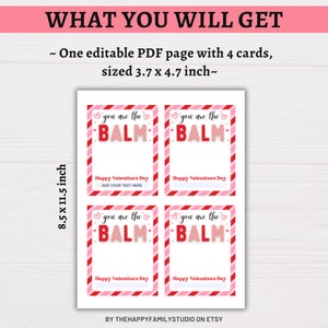 Printable You're the Balm Valentine's Day Card, Editable Lip Balm ...