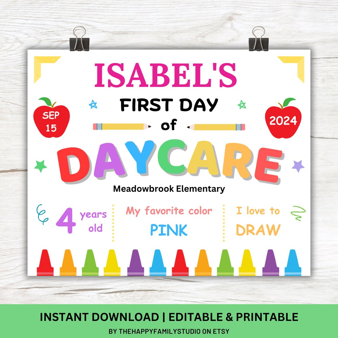 Editable First Day of Daycare Sign, Printable First Day of School ...