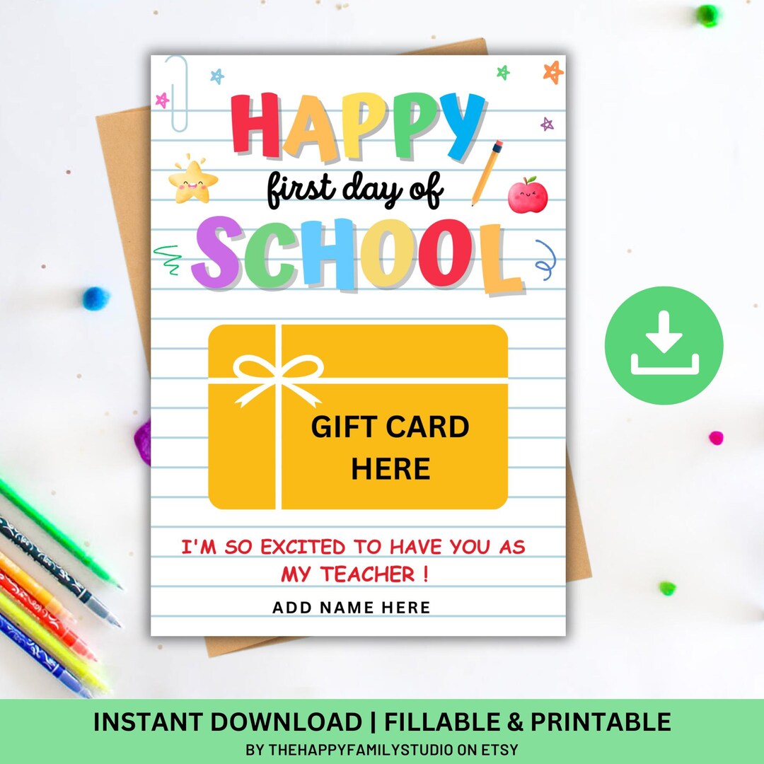 First Day of School Gift Card Holder, Teacher Gift Card, Welcome Back ...