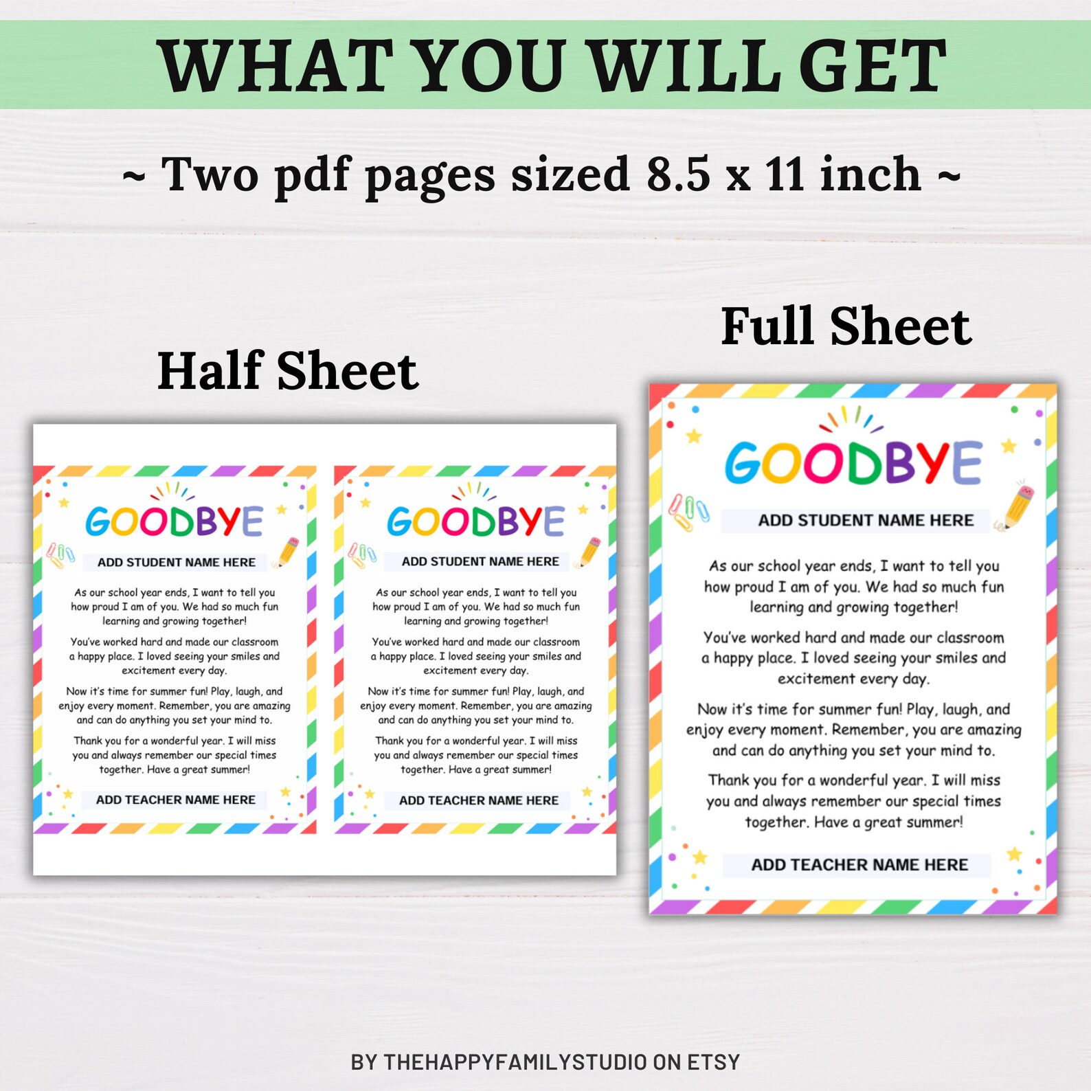 Teacher Goodbye Letter Printable, Teacher End of School Letter, Letter ...