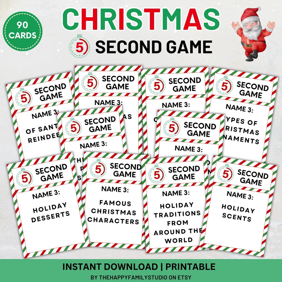 Christmas 5 Second Game, Printable Christmas Game for Adults, Christmas ...