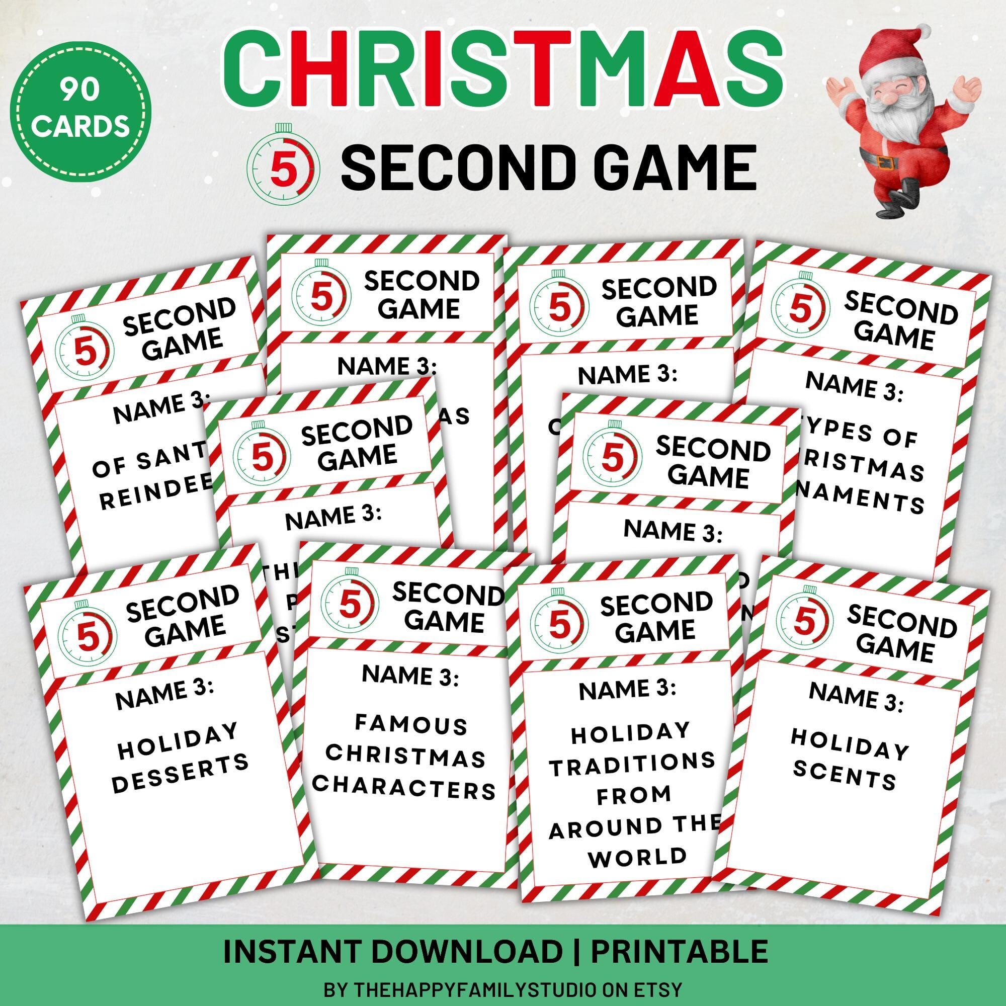 Christmas 5 Second Game, Printable Christmas Game for Adults, Christmas ...
