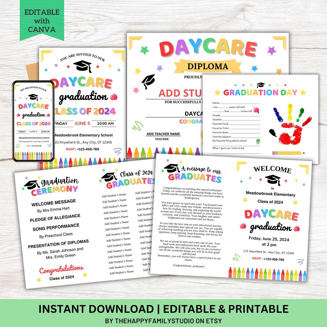 Daycare Graduation Bundle, Graduation Invitation, Graduation Program ...
