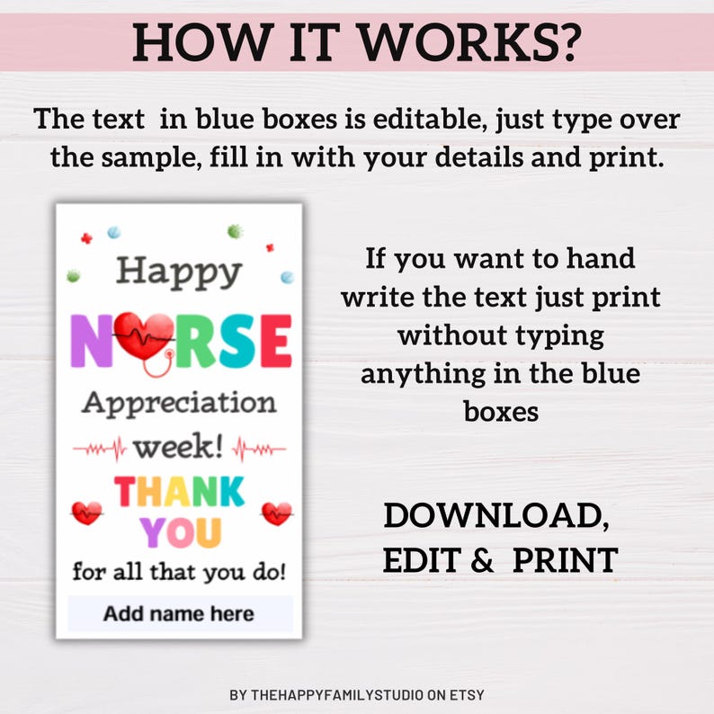 Nurse Appreciation Week Gift Tags: Printable Thank You (digital ...