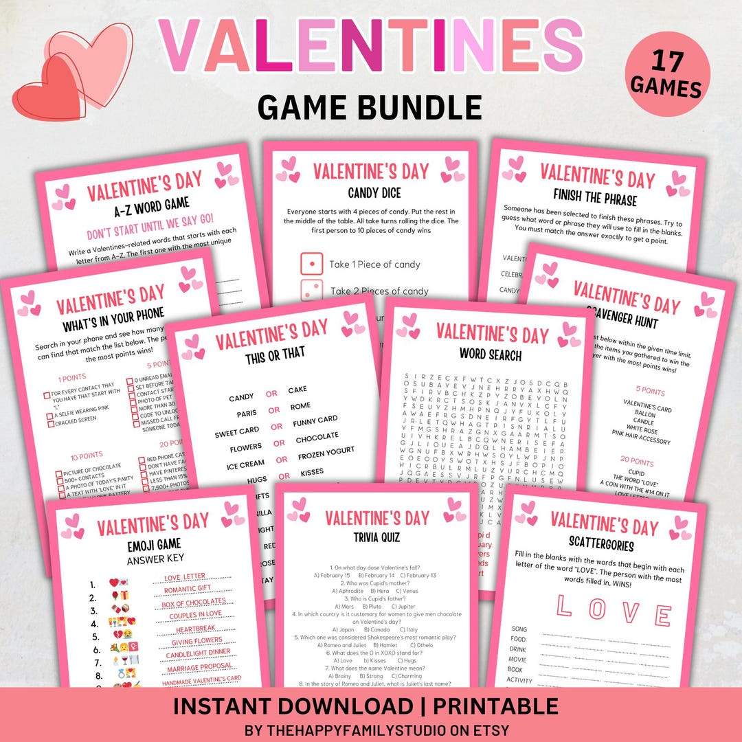 Valentines Day Printable Games Bundle, Valentines Party Games ...