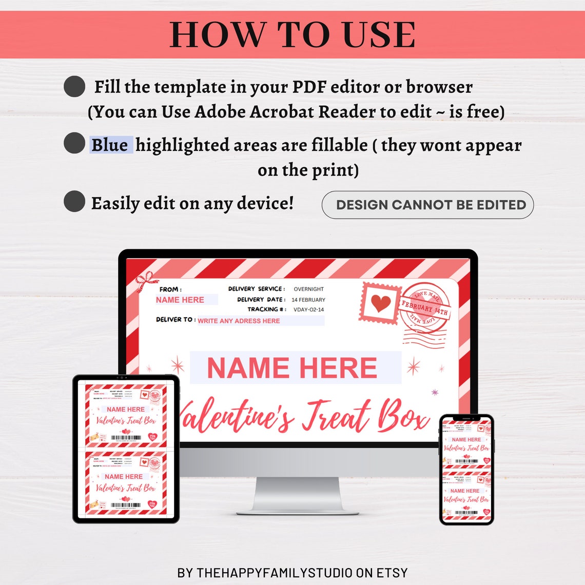 Editable Valentines Day Gift Box Label, Personalized Valentine Treat ...