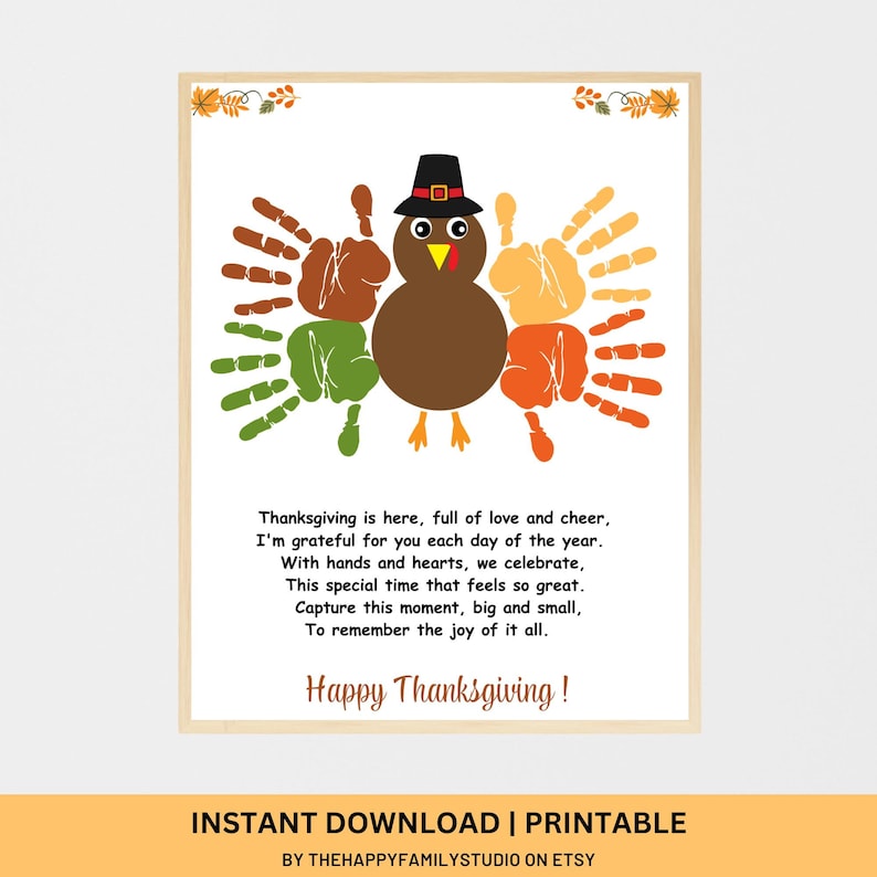 Turkey Handprint Art Printable, Thanksgiving Poem, Handprint Craft ...