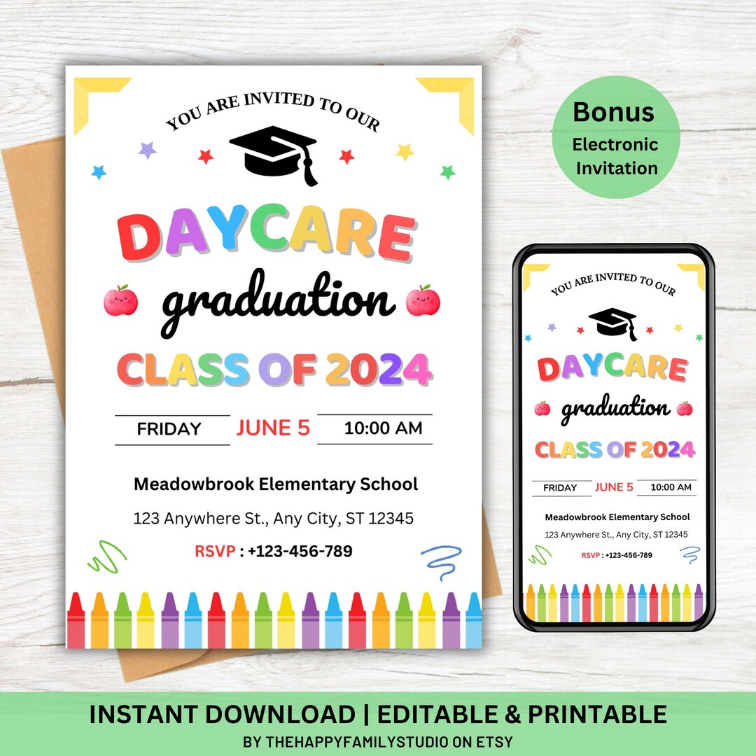 Editable Daycare Graduation Invitation, Daycare Announcement Party ...