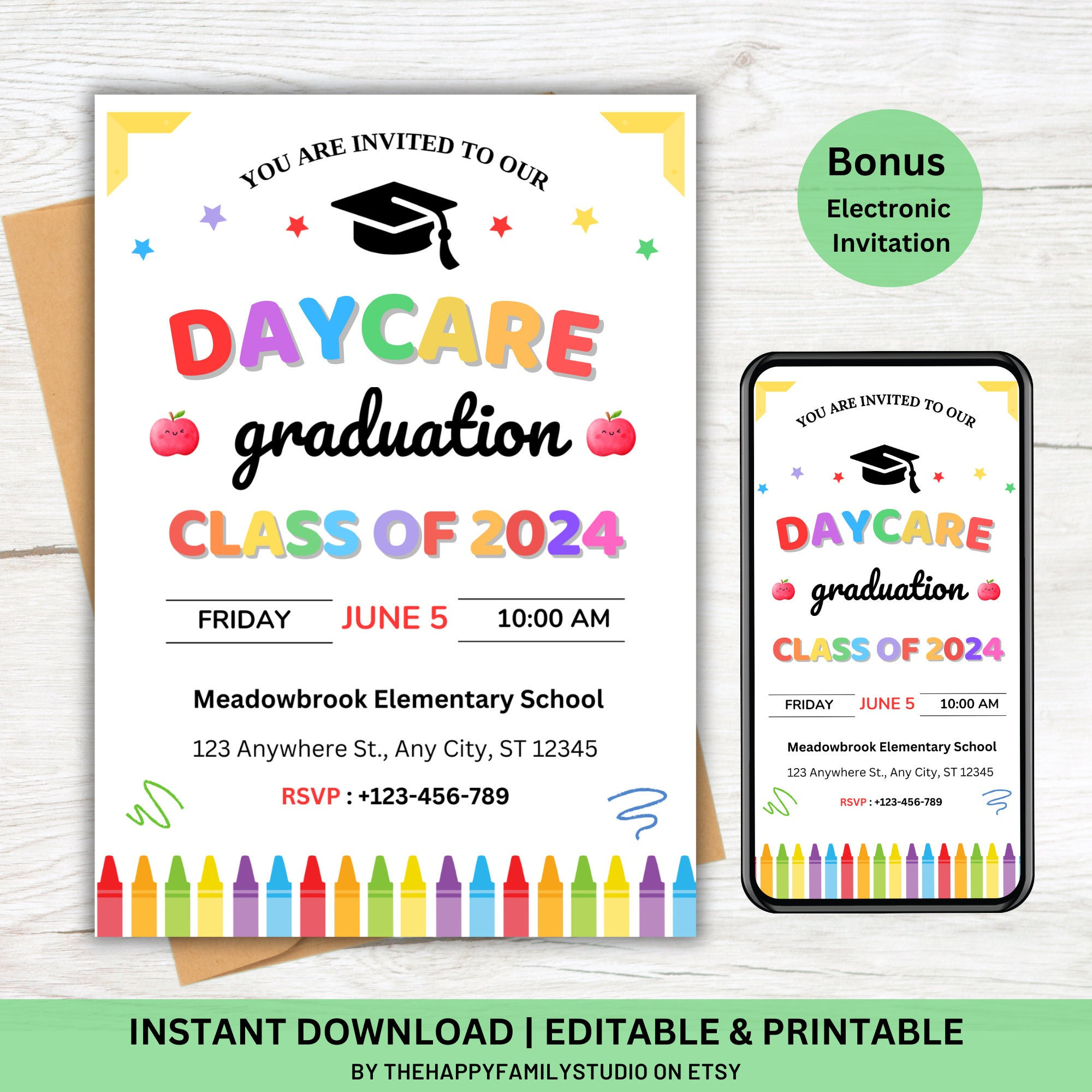Editable Daycare Graduation Invitation, Daycare Announcement Party ...