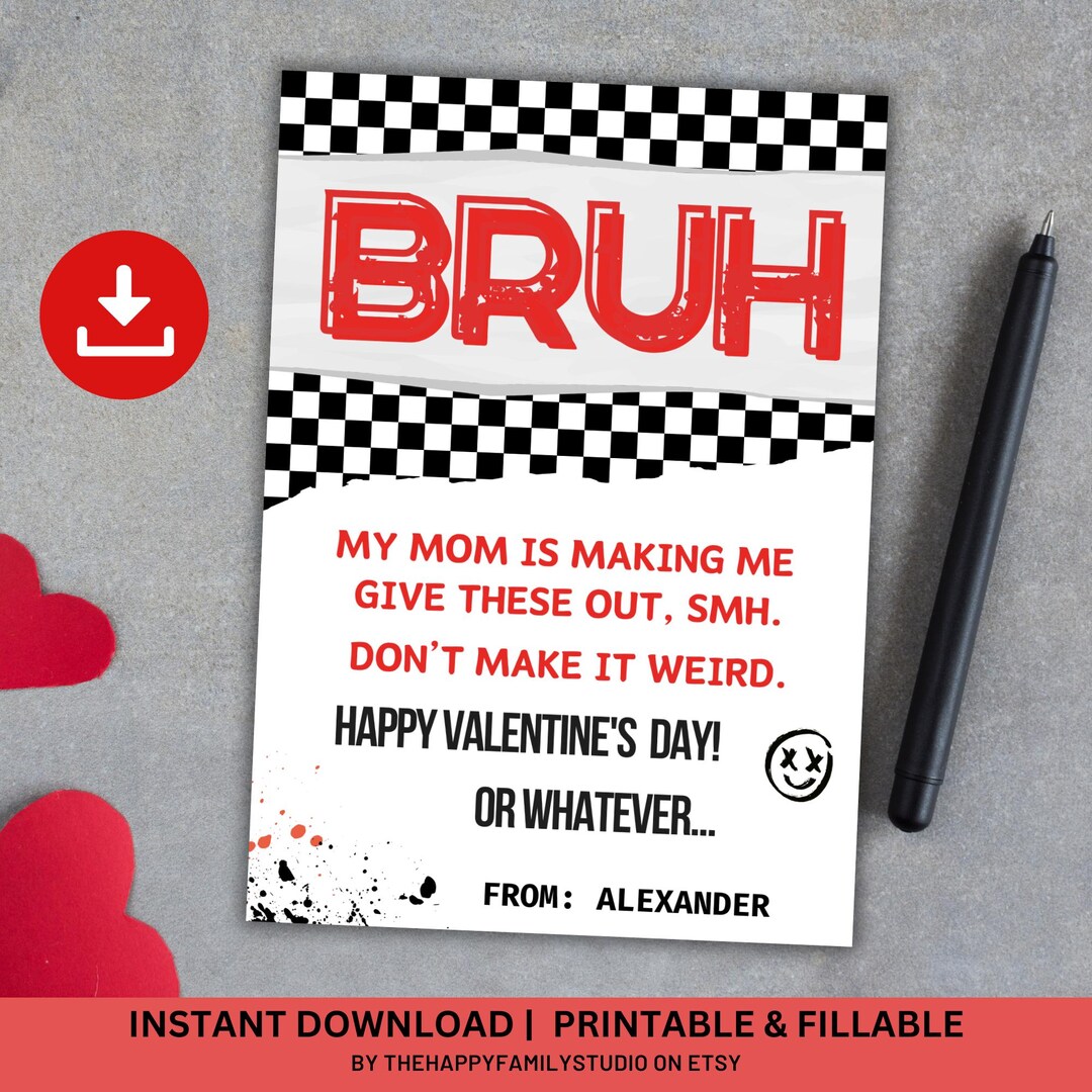 Bruh Slang Valentines Card for Kids, Teen Tween Valentine, Funny ...